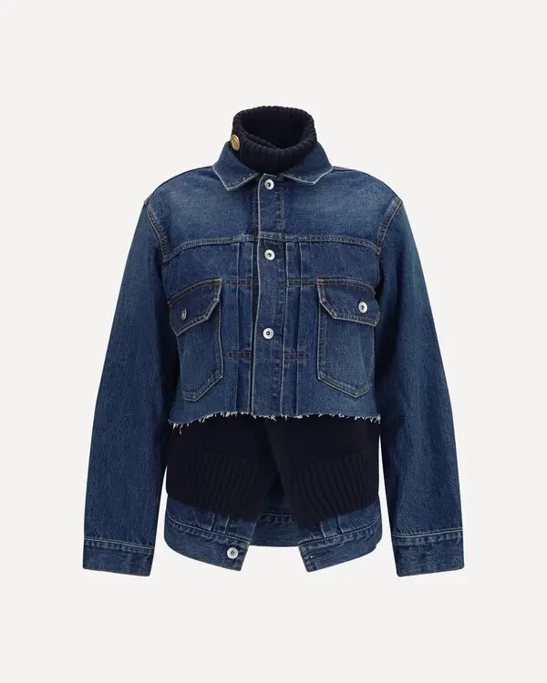 Sacai Denim Jacket With Wool Knit Layer