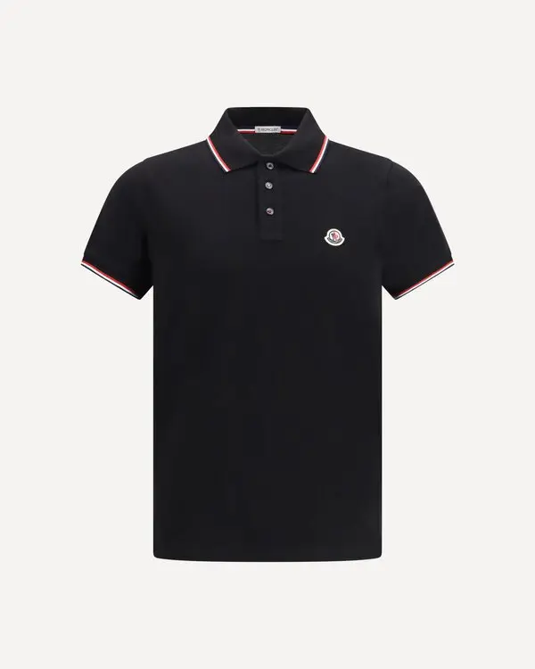 Moncler Polo Hirt In Cotton Piqué With Tricolour Detail - Black