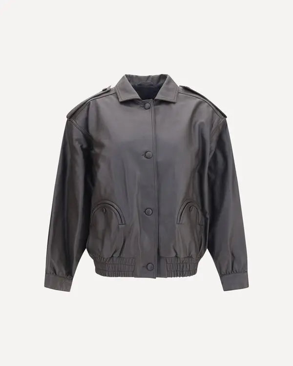 BLAZÉ MILANO Charlie Ares Leather Bomber Jacket - Black