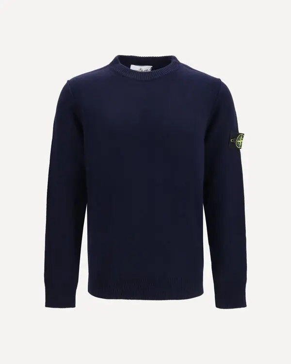 Stone Island Crewneck Sweater With Logo Patch - Black