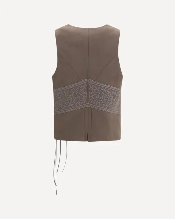 Giorgio Armani Vest In Washed Silk And Virgin Wool With Jacquard Pattern And Ties