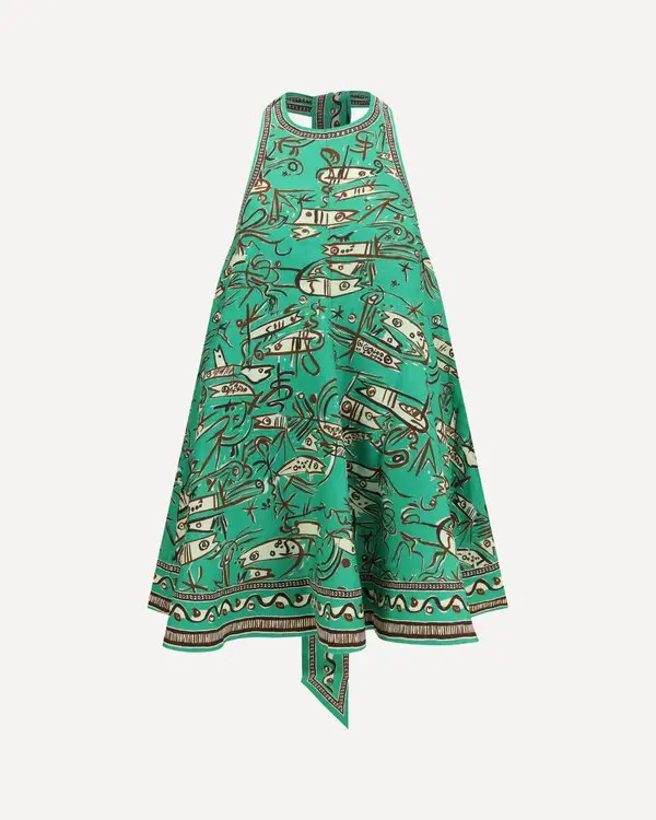 ALEMAIS Fish Sticks Linen Mini Dress - Green