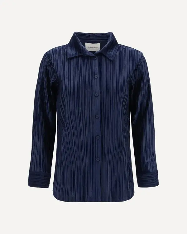 GONGDID DESIGN Shirt In Fine Striped Velvet-like Fabric - Blue