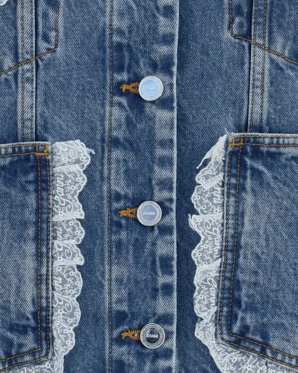 GANNI Denim Jacket With Lace Details - Blue