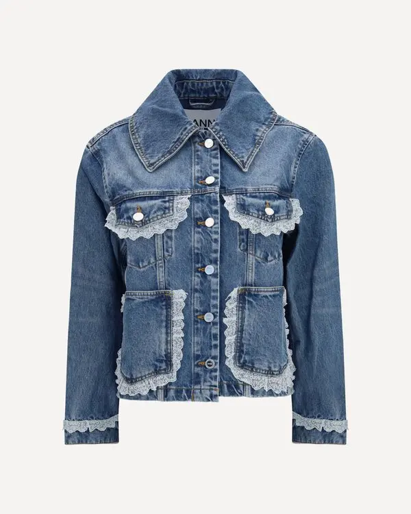 GANNI Denim Jacket With Lace Details - Blue