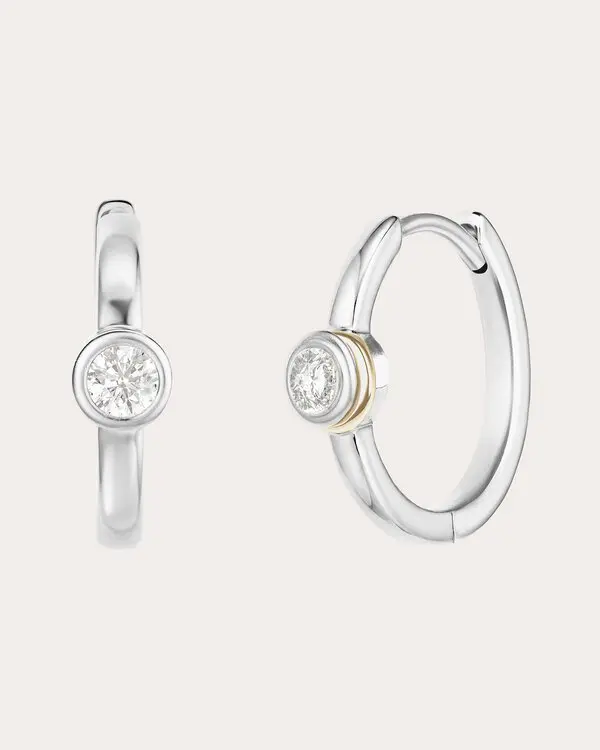 CHELSEA GABRIELLE Diamond & 18k White Gold Orbit Solo Huggie Earrings 18k Gold - Silver
