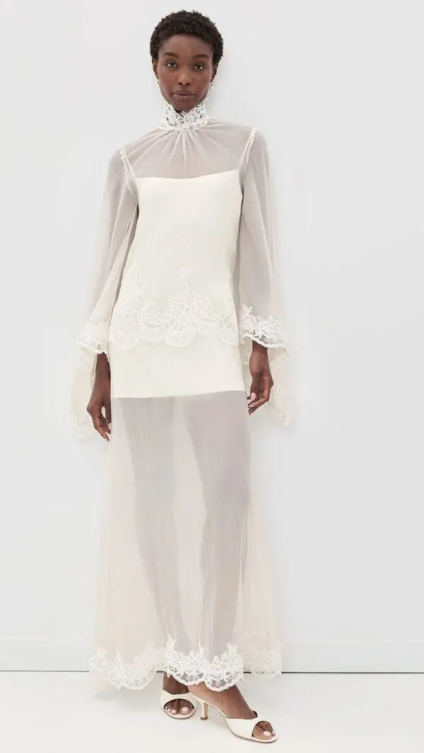 YELLOW THE LABEL Liz Organza Maxi Dress With Embroidered Lace