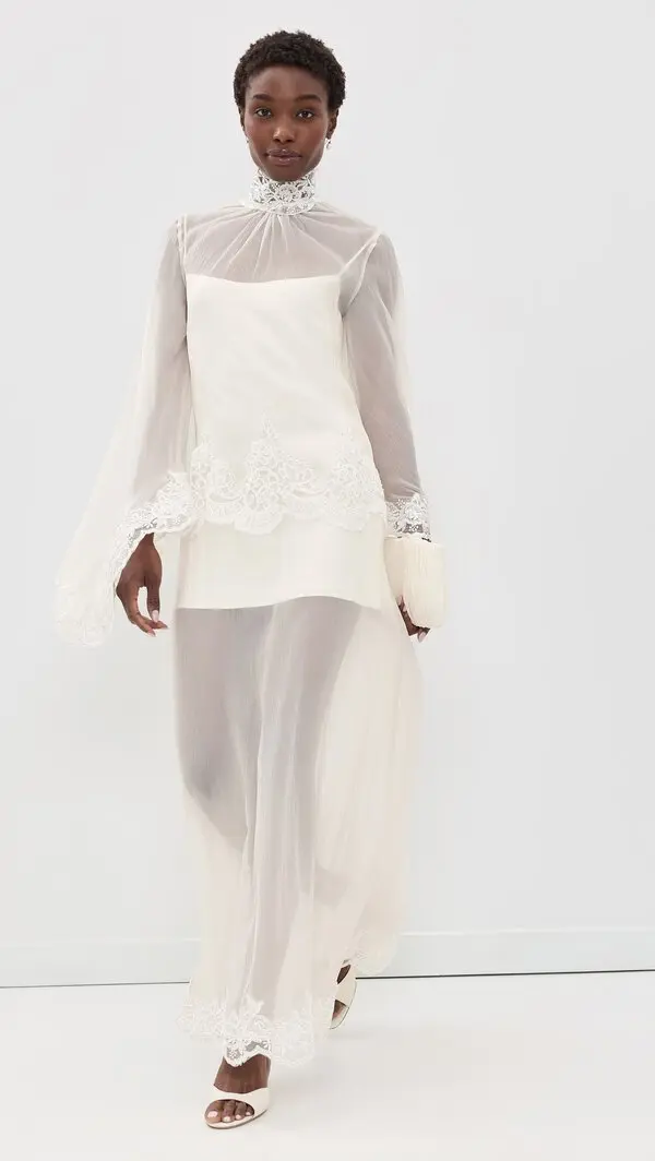 YELLOW THE LABEL Liz Organza Maxi Dress With Embroidered Lace