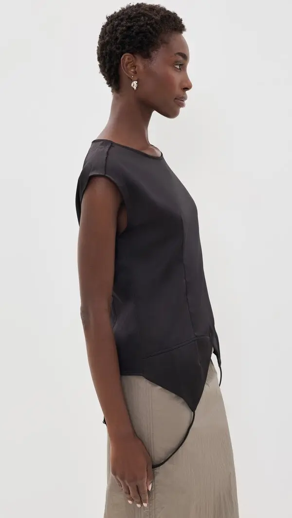 MEIMEIJ Sleeveless Satin Top With Bottom V Slit