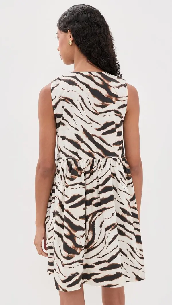 GANNI Washed Stretch Cotton Mini Dress With Bow Tie Detail - Egret