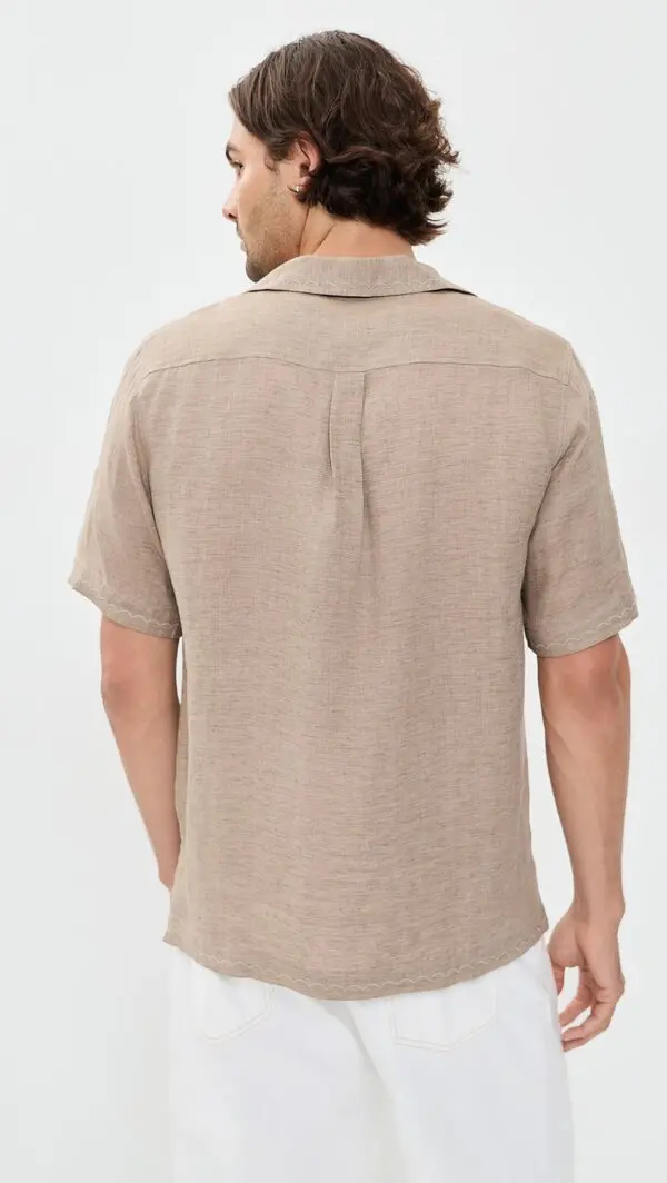 Frescobol Carioca Alves Palm Embroidered Linen Shirt
