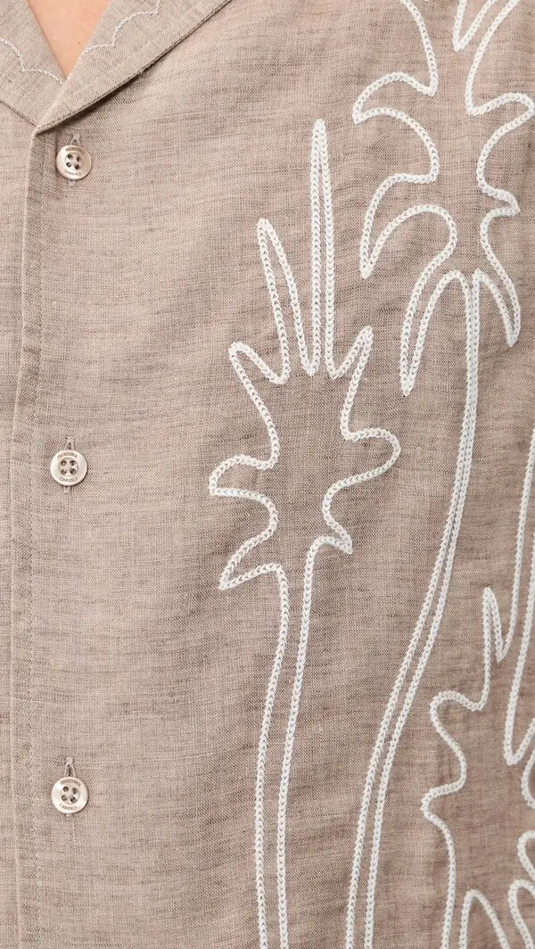 Frescobol Carioca Alves Palm Embroidered Linen Shirt