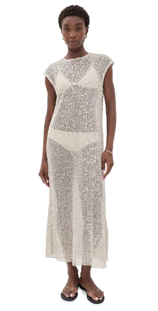 VRG GRL Sabre Sequin Midi Dress - Oat