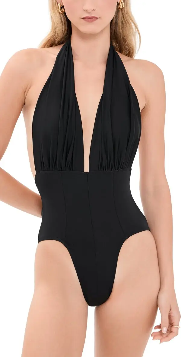 Norma Kamali Wonderwoman Halter Mio Piece - Black