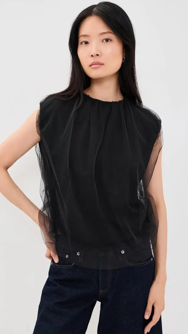 MEIMEIJ Sleeveless Tulle Jewel Neck Top
