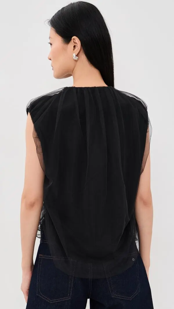 MEIMEIJ Sleeveless Tulle Jewel Neck Top