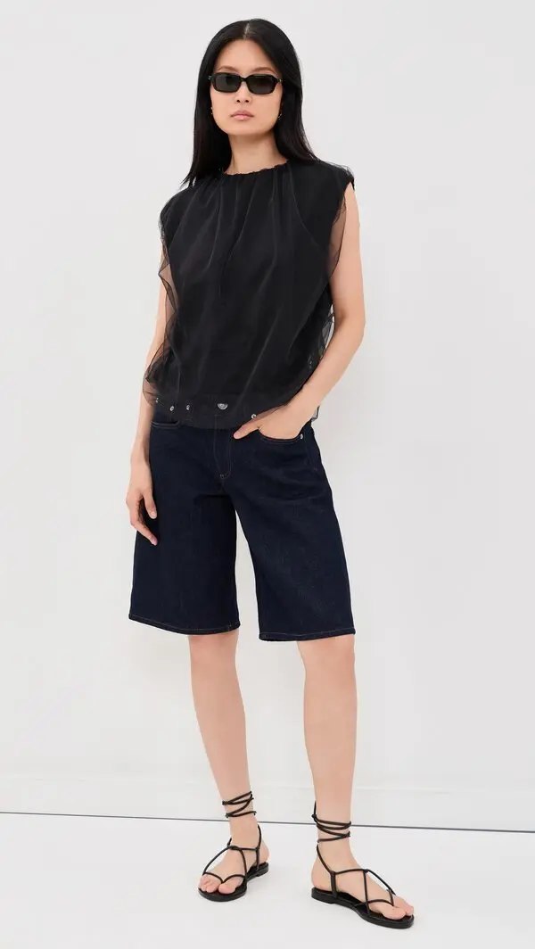 MEIMEIJ Sleeveless Tulle Jewel Neck Top