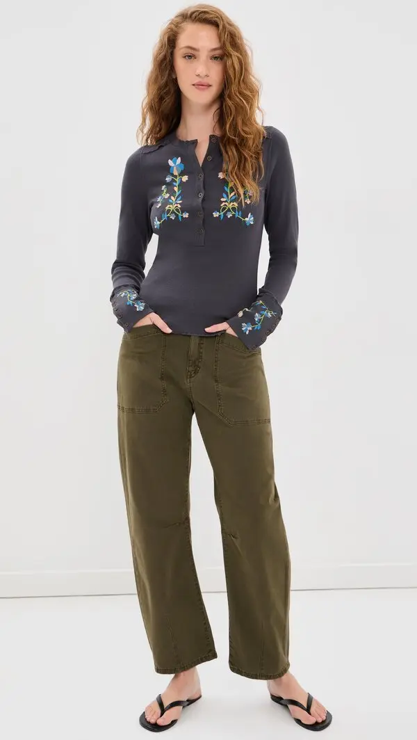 Free People Fleur Embroidered Tee