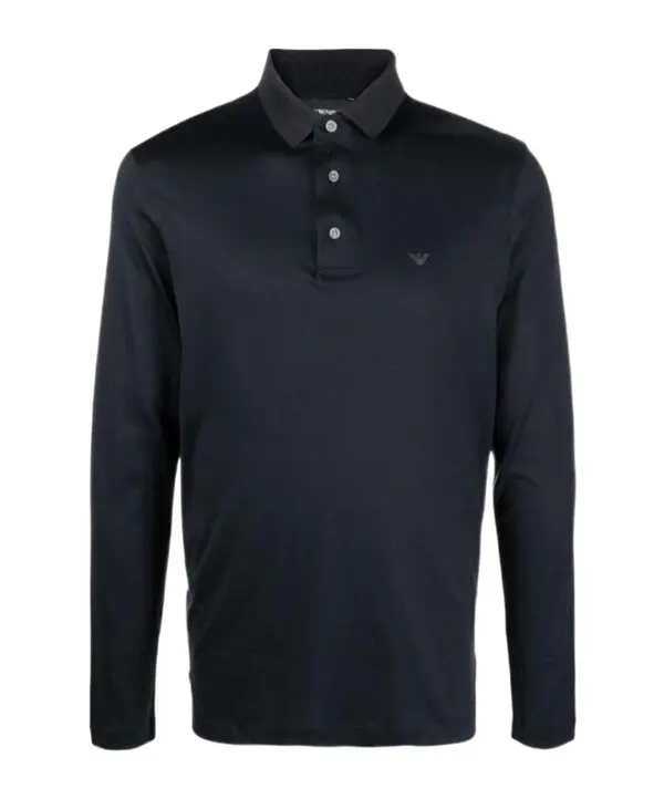 Emporio Armani Logo Detailed Long-sleeved Polo Shirt - Black