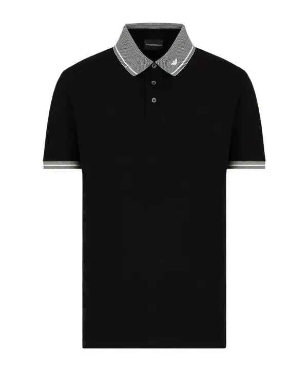 Emporio Armani Piped Collar Piqué Polo Shirt - Black