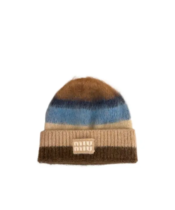 Miu Miu Striped Logo-patch Beanie Hat