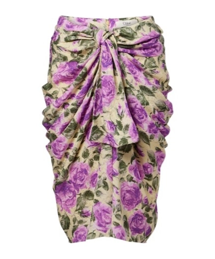 Chloé Draped Floral Silk Midi Skirt