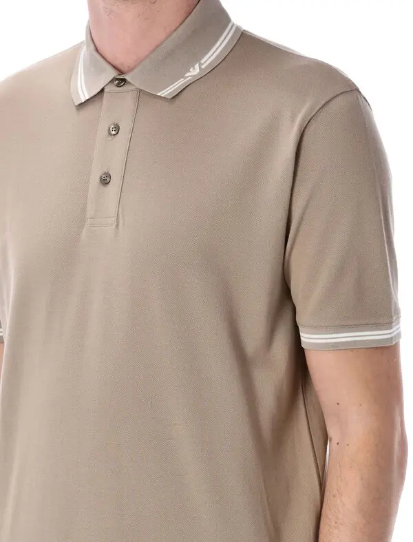 Emporio Armani Piped Collar Piqué Polo Shirt