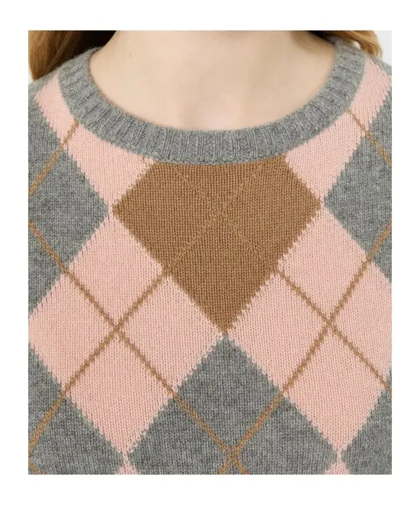 Max Mara Argyle Intarsia Knit Sweater - Light Grey