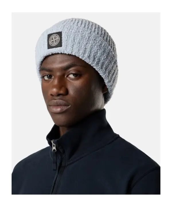Stone Island Ribbed Knit Beanie With Compass Logo Patch