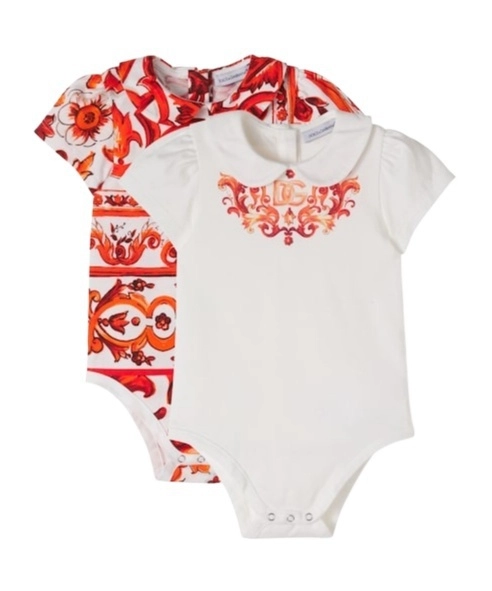 Dolce & Gabbana Set Of 2 Baby Majolica Cotton Bodysuit - White
