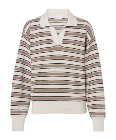Brunello Cucinelli Striped Cotton-blend Polo Sweater - Beige