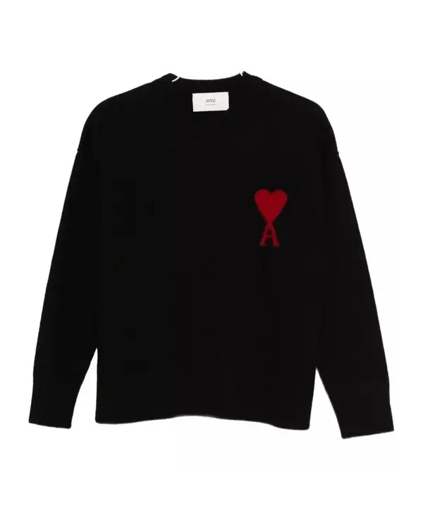 AMI Paris Heart-logo Wool Sweater - Black