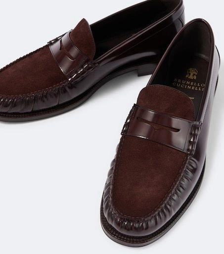 Brunello Cucinelli Paneled Leather Penny Loafers