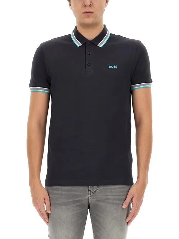 Hugo Boss Logo Embroidered Short-sleeved Polo Shirt - Black