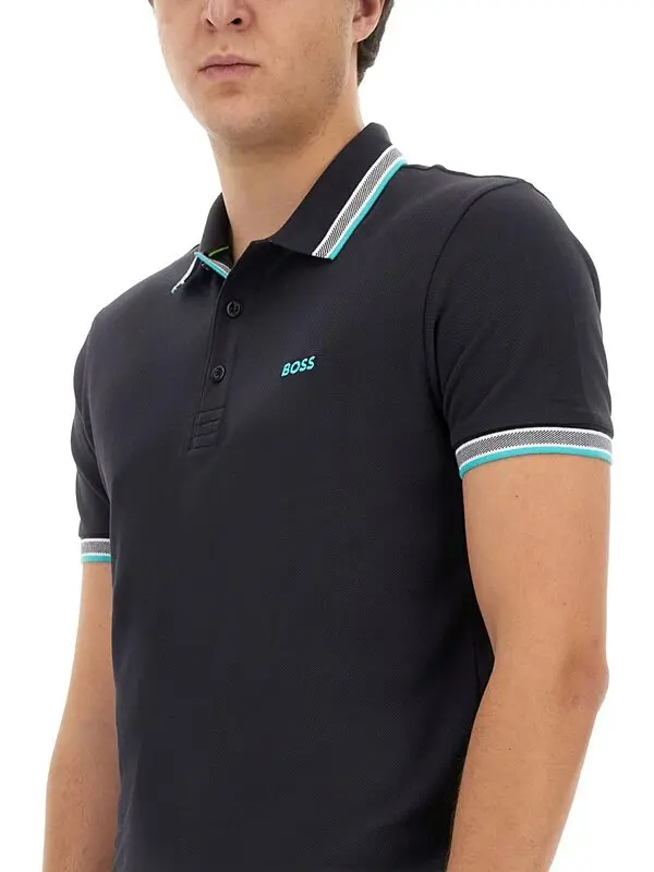 Hugo Boss Logo Embroidered Short-sleeved Polo Shirt - Black
