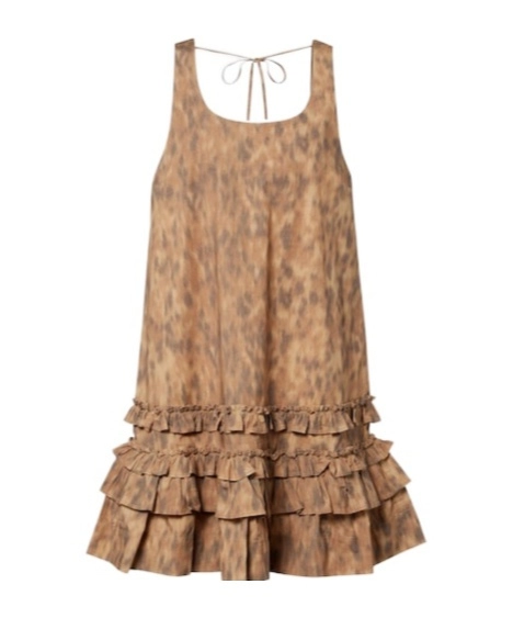 GANNI Ruffled Printed Cotton Minidress - Brown