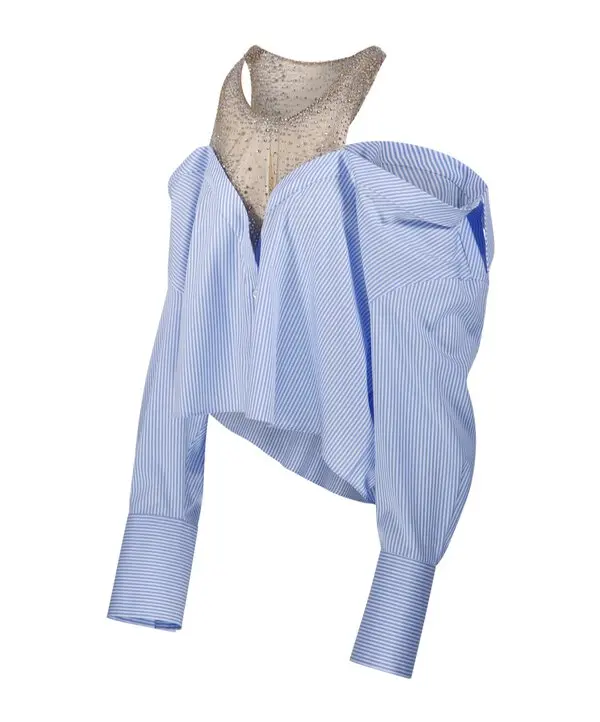 Giuseppe Di Morabito Striped Crystal Embellished Off-shoulder Blouse