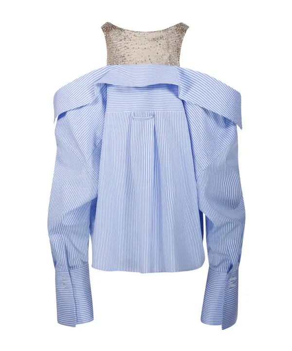 Giuseppe Di Morabito Striped Crystal Embellished Off-shoulder Blouse