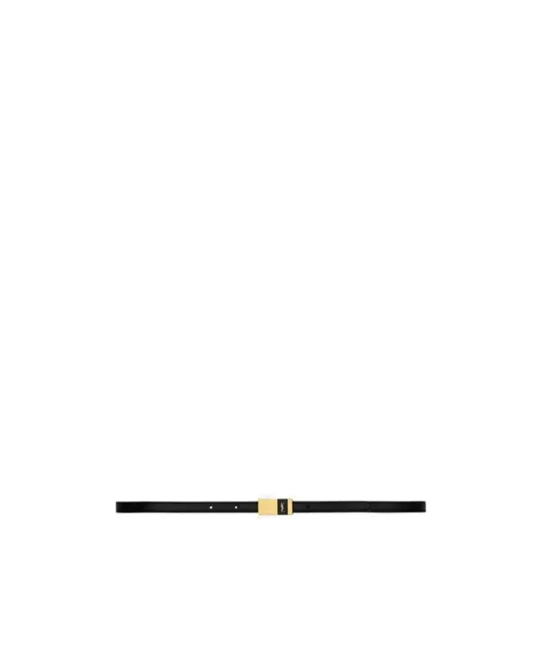 Saint Laurent Thin Anchor Belt In Leather - Black