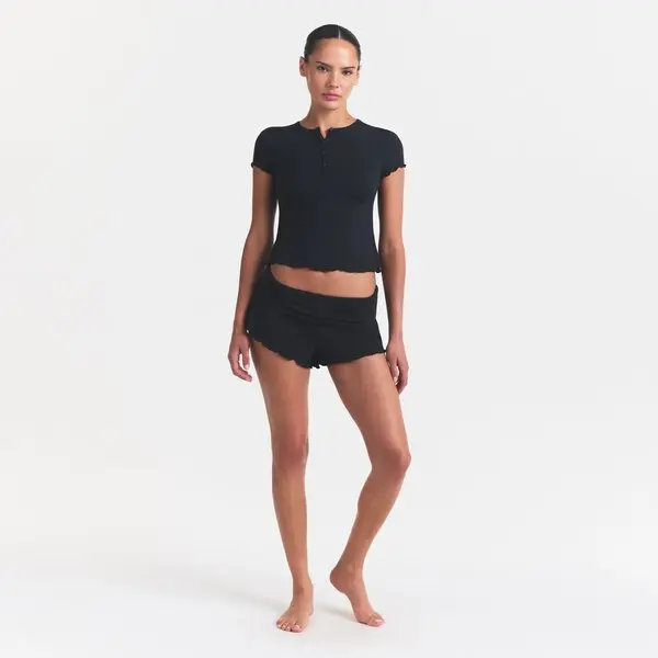 SKIMS Sleep Henley And Foldover Short Set | Black - Onyx