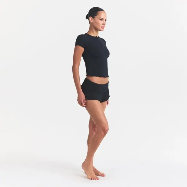 SKIMS Sleep Henley And Foldover Short Set | Black