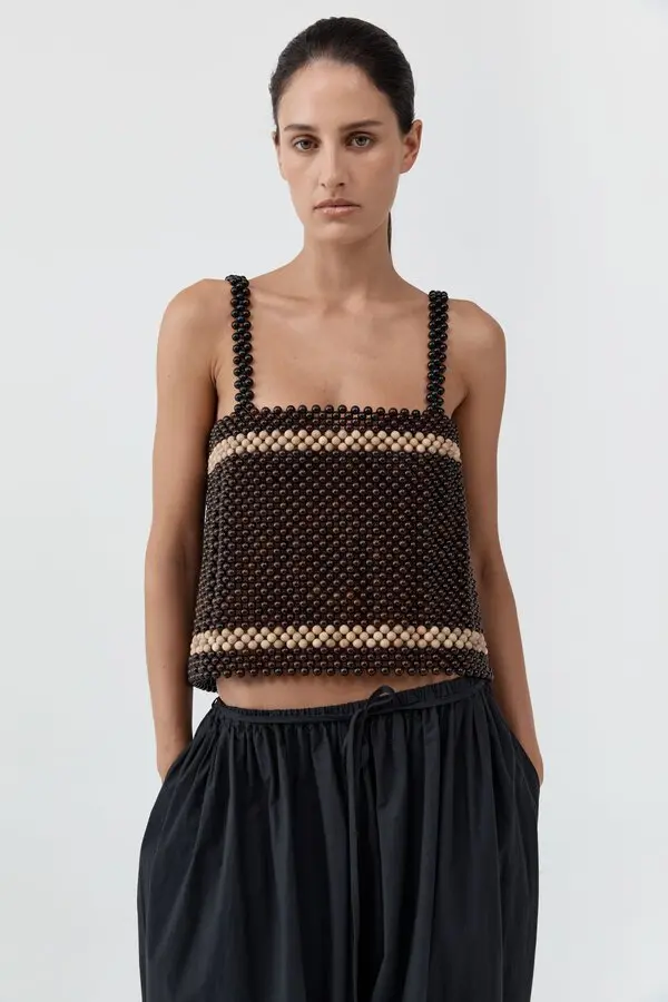 ST. AGNI Taxi Top - Coffee/ecru