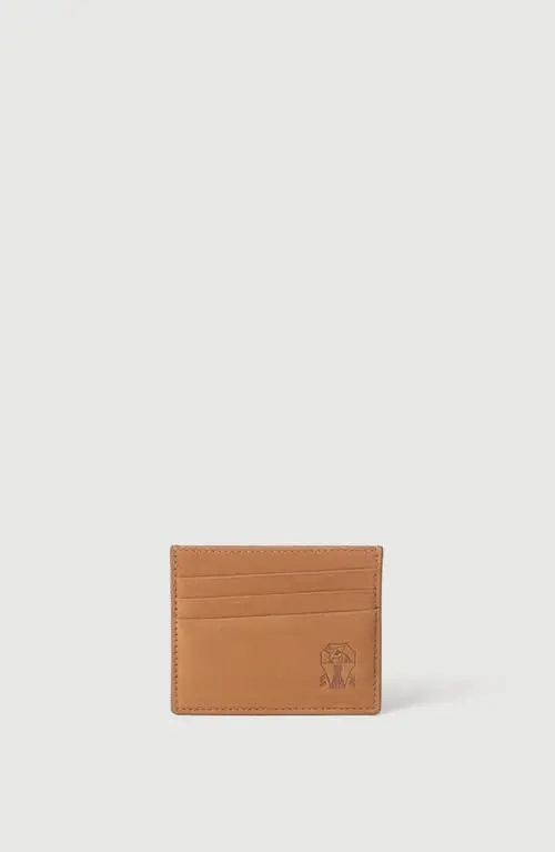 Brunello Cucinelli Nubuck Card Holder - Cognac