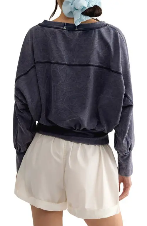 Free People Ruched Cotton-blend Sweatshirt - Peacoat