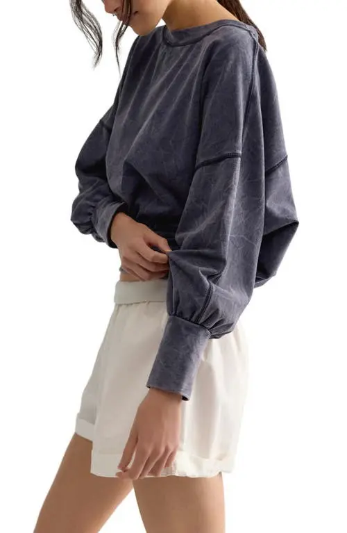 Free People Ruched Cotton-blend Sweatshirt - Peacoat