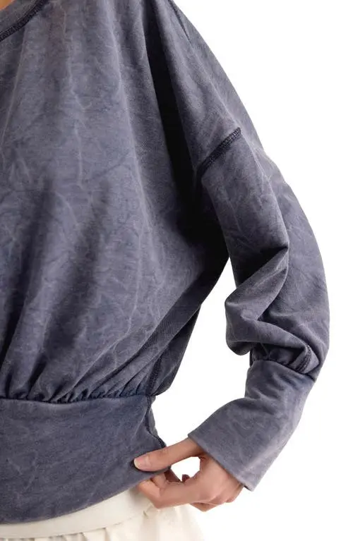 Free People Ruched Cotton-blend Sweatshirt - Peacoat