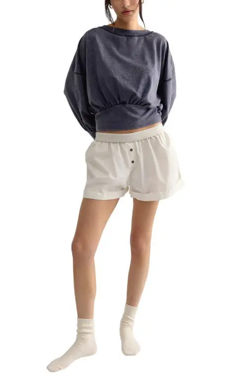 Free People Ruched Cotton-blend Sweatshirt - Peacoat