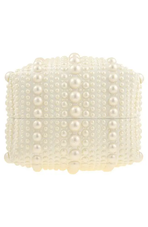 JIMMY CHOO Micro Bon Bon Faux Pearl Embellished Satin Top Handle Pouch