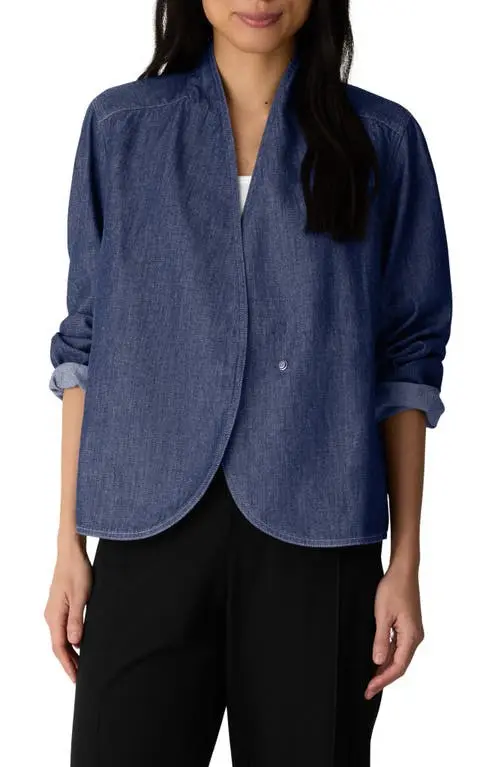 Eileen Fisher Organic Cotton Curved Front Jacket - Dark Indigo
