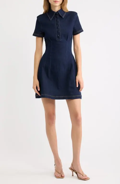 Oddmuse Pleated Denim Fit & Flare Minidress - Dark Blue
